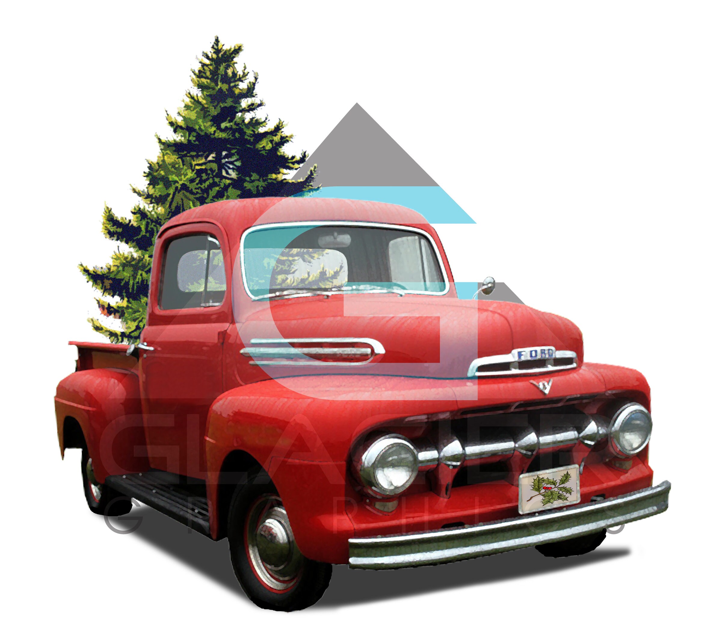Vintage Red Truck & Christmas Tree Farm PNG File Transparent Background ...