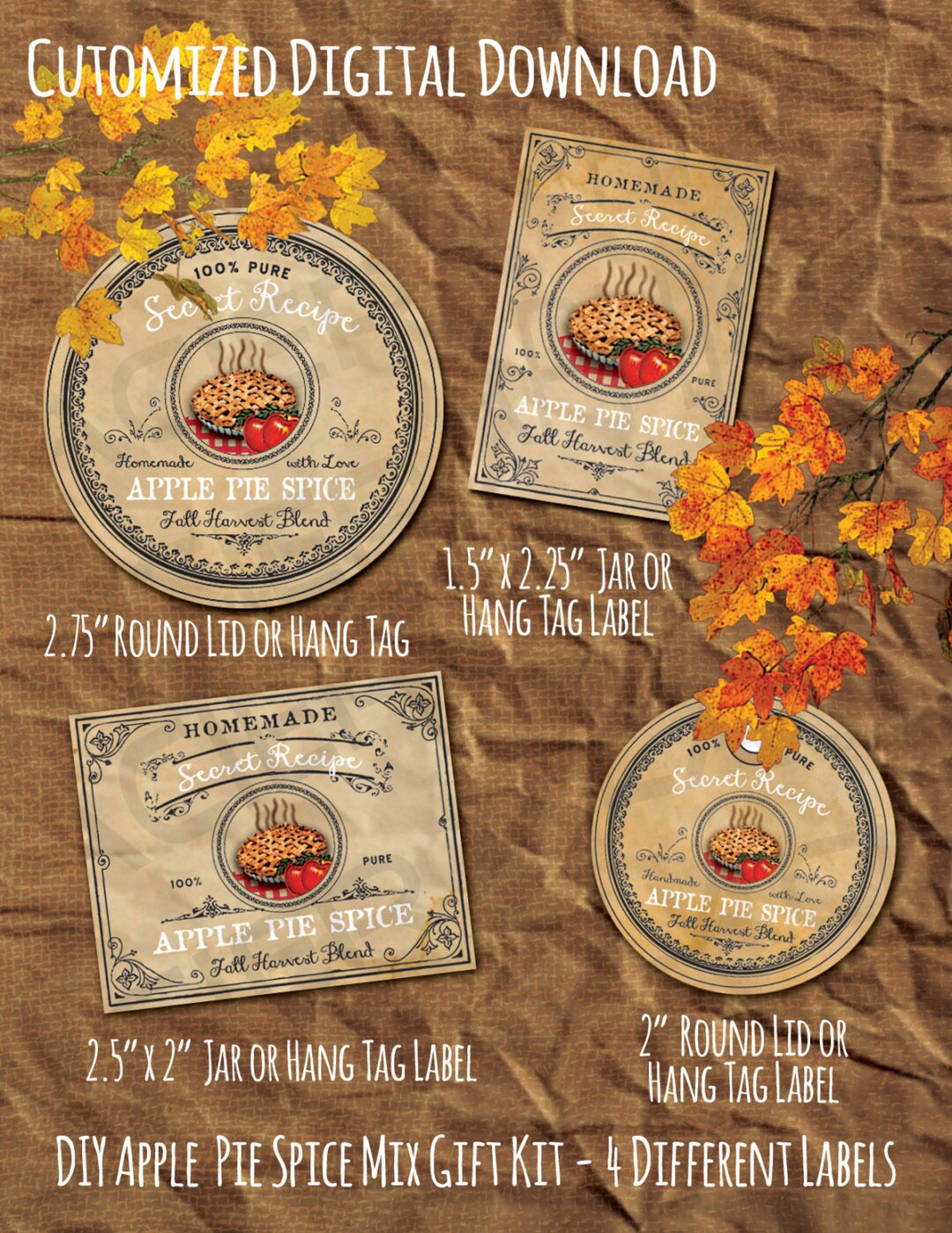 DIY Spice Mix Holiday Gift Apple Pie Spice Tags Apple Pie Spice Gift ...