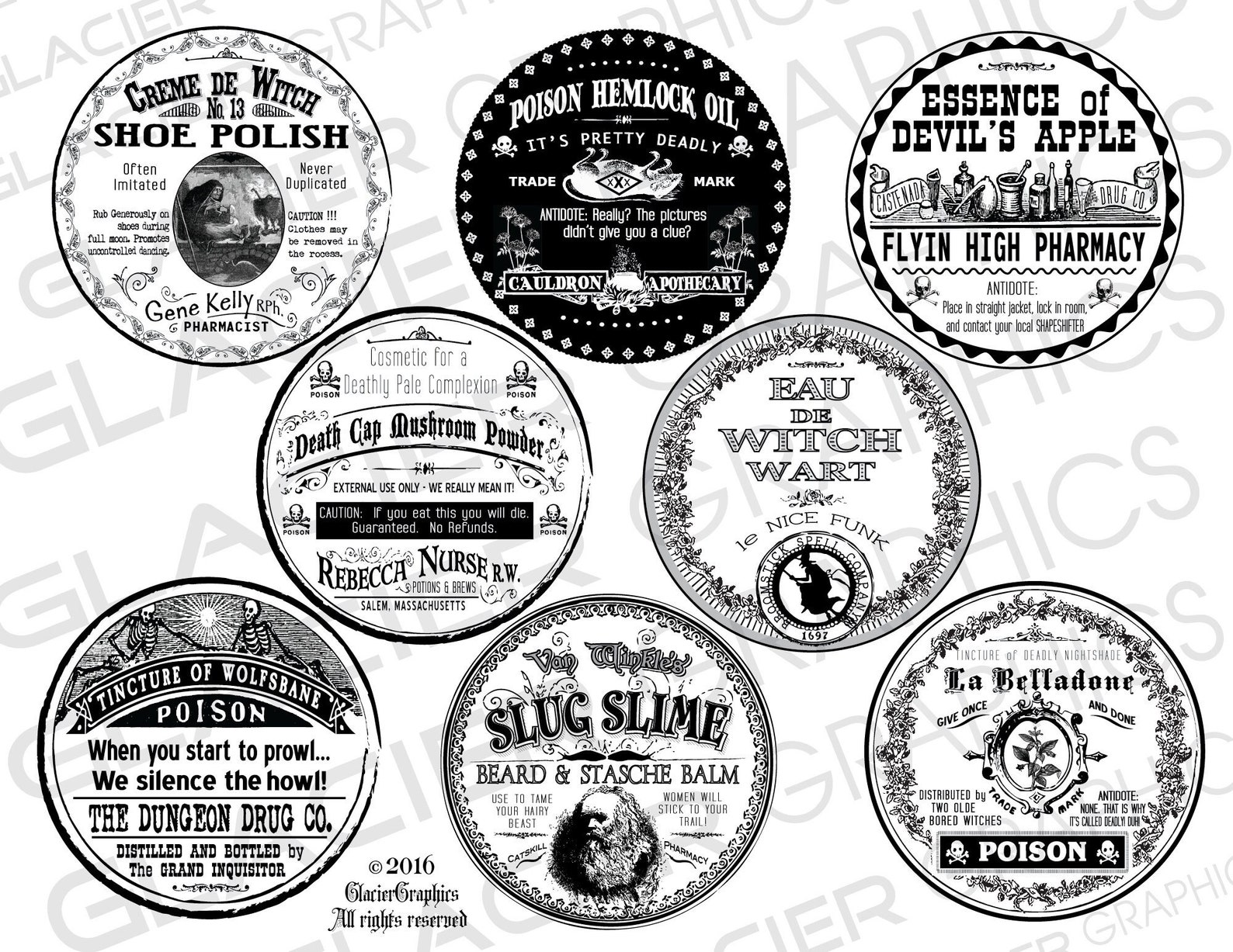 Halloween Witch Labels 3 Round Poison Bottle Labels - Etsy