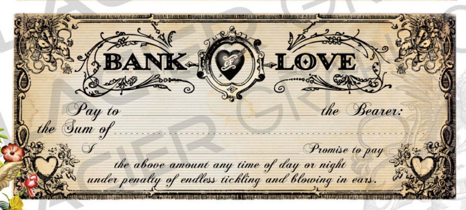 Victorian Valentine Bank of Love Checks DIY Valentine for Him Printable ...