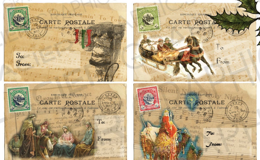 YOU PRINT Christmas Gift Tags Digital Gift Tags Vintage Postcard ...