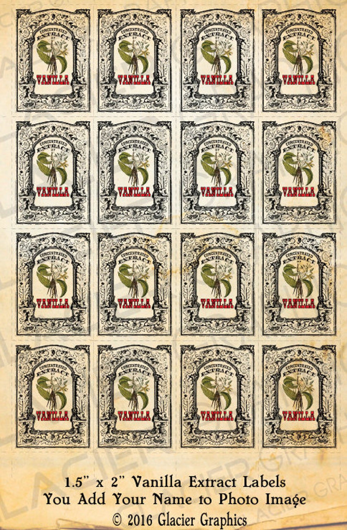 YOU ADD TEXT Homemade Vanilla Extract Labels Vintage Vanilla Extract ...