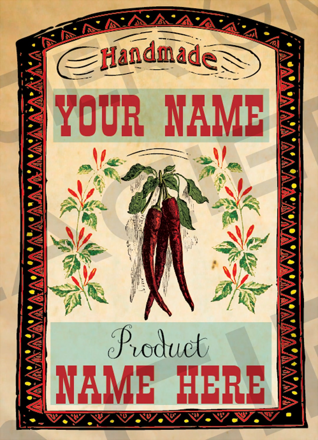 DIY Homemade Red Pepper Label Editable Gift Tags Bottle Label Red Chile ...