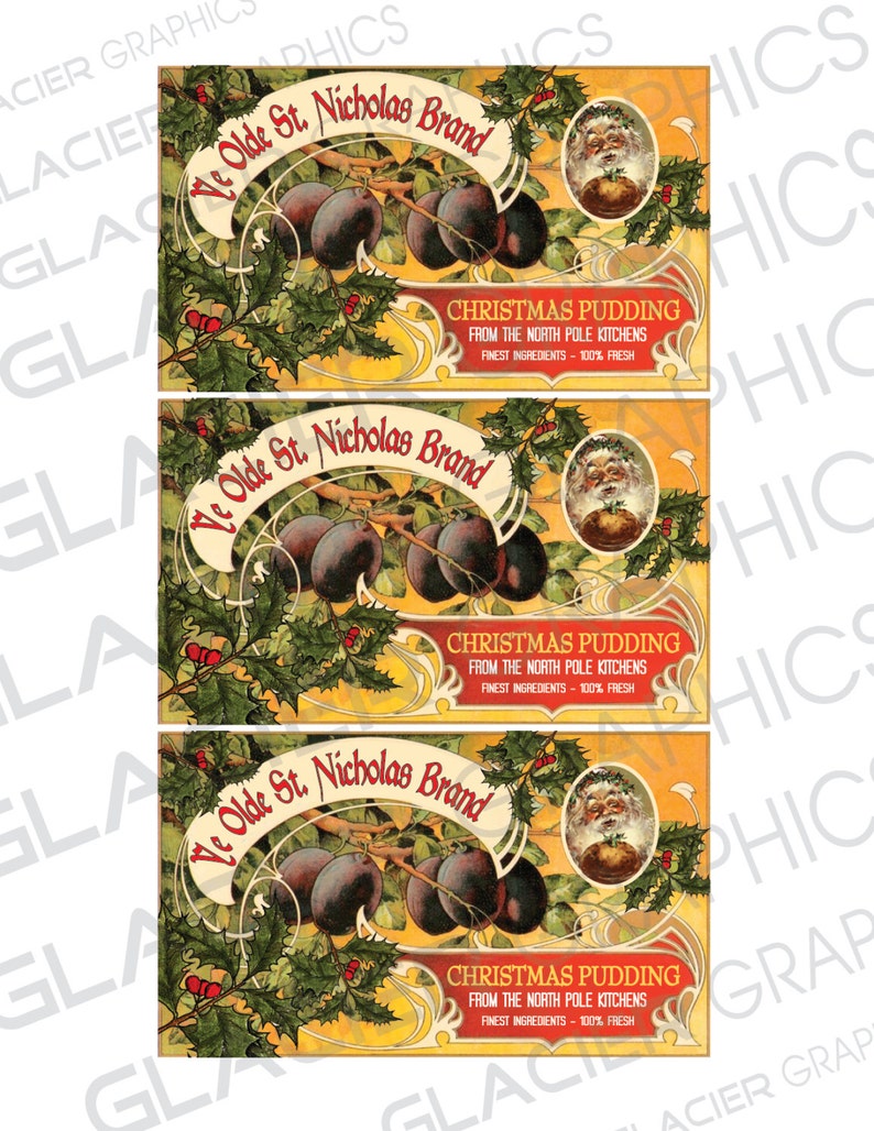 Vintage Christmas Pudding Label Plum Pudding Label Digital | Etsy