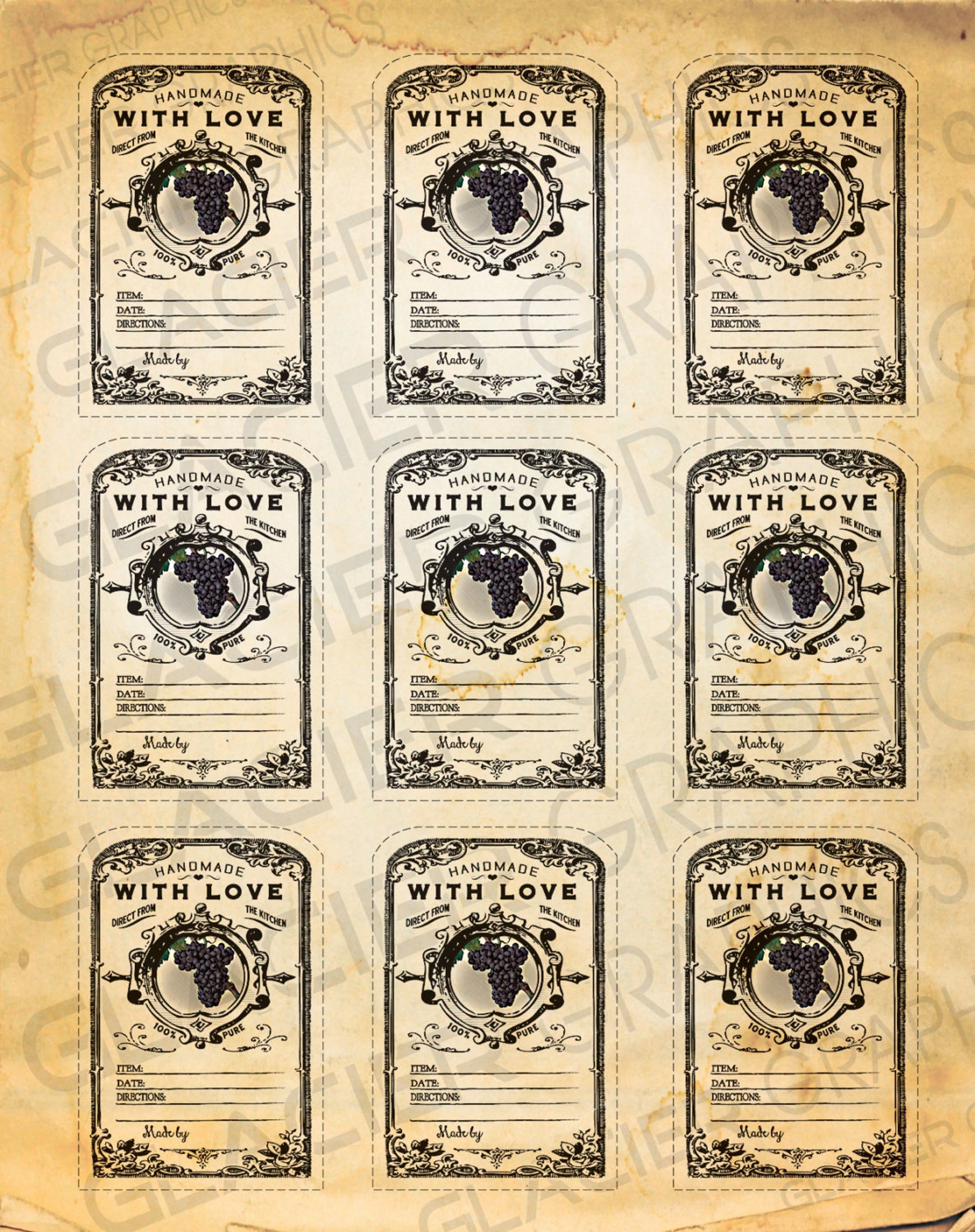 Vintage Grape Jam Canning Label Grapes Gift Tags Bottle Label Grape ...