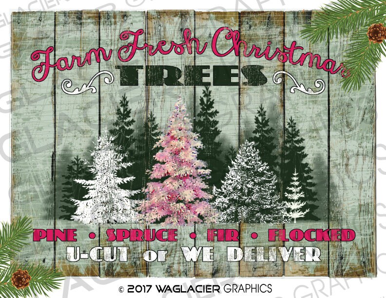 DIGITAL Farm Fresh Christmas Trees Primitive Sign 10.5" X 7.6" Country ...