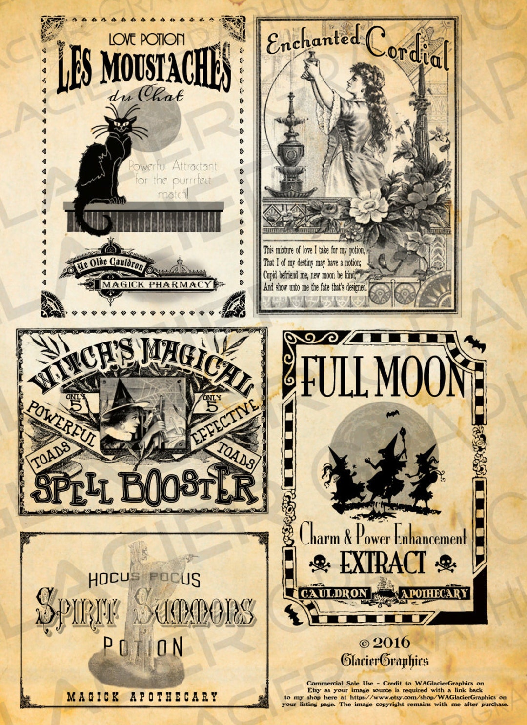 Digital Witch Love Spell Cards Witch Love Potion Labels Digital Love ...