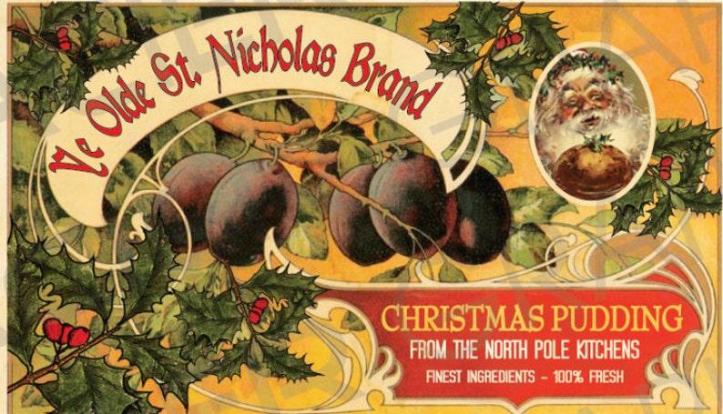 Vintage Christmas Pudding Label Plum Pudding Label Digital | Etsy