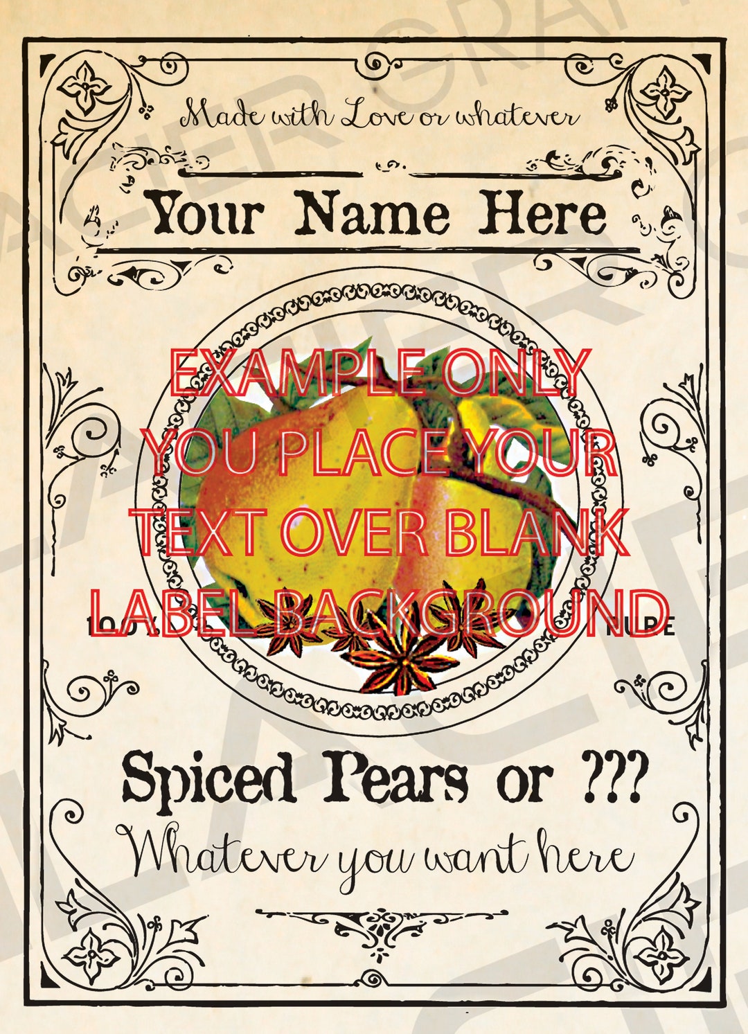 Blank Spiced Pears Canning Label Vintage Pears Tags YOU ADD TEXT Spiced ...