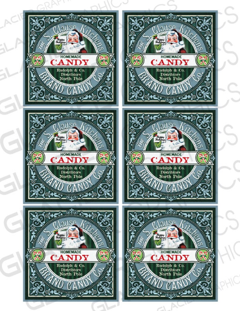 Christmas Candy Label Tag Vintage Santa Claus Kitchens Brand | Etsy