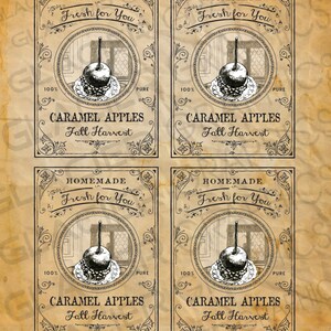 Caramel Apple Labels, Thanksgiving Fall Digital Download Rustic Style ...