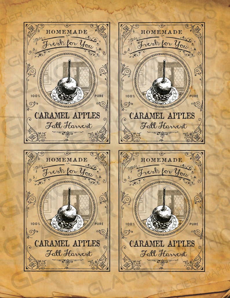 Caramel Apple Labels, Thanksgiving Fall Digital Download Rustic Style ...