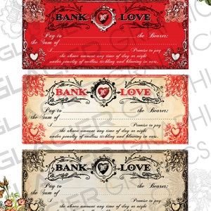 Victorian Valentine Bank of Love Checks DIY Valentine for Him Printable ...