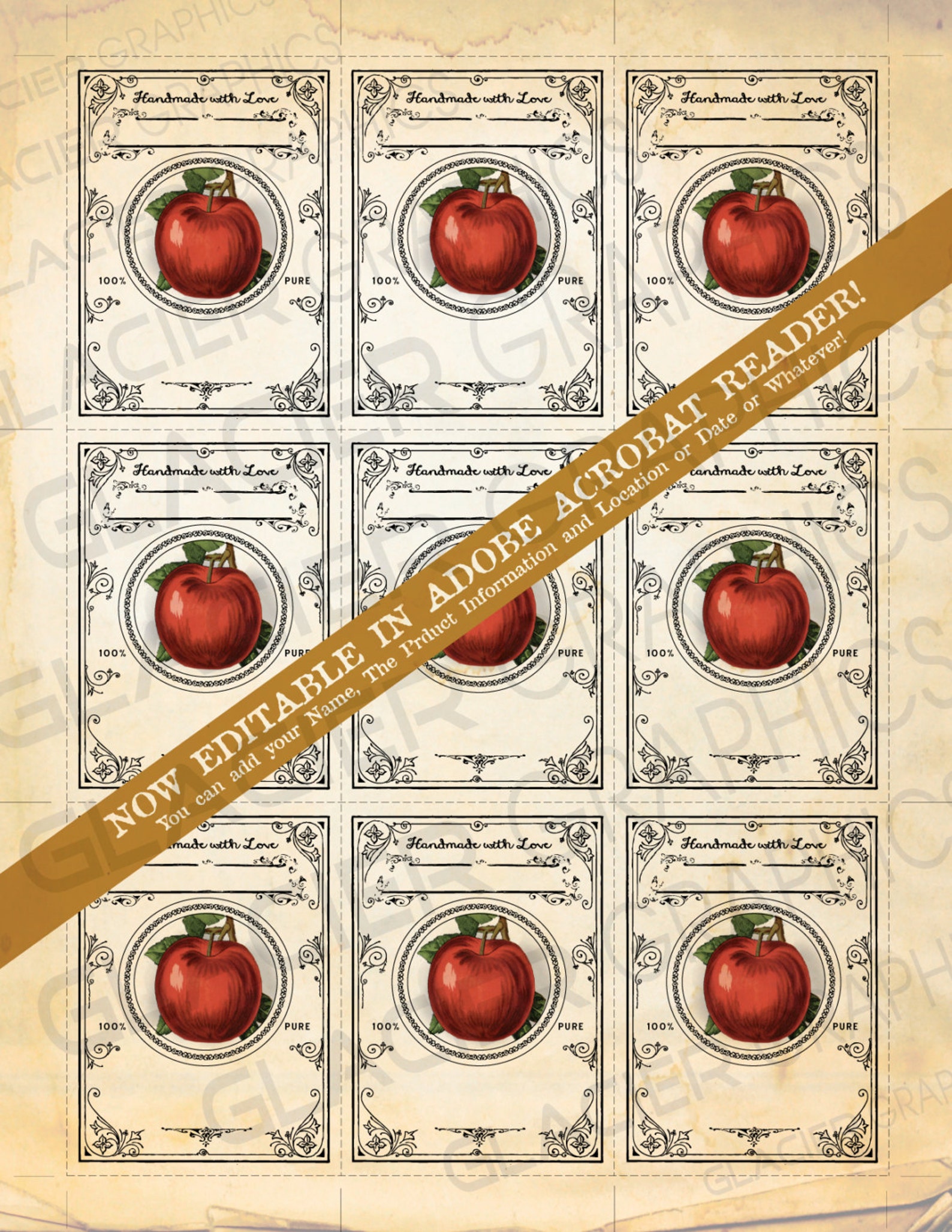 Apple Label Apple Jam Label Applesauce Canning Labels Download EDITABLE ...