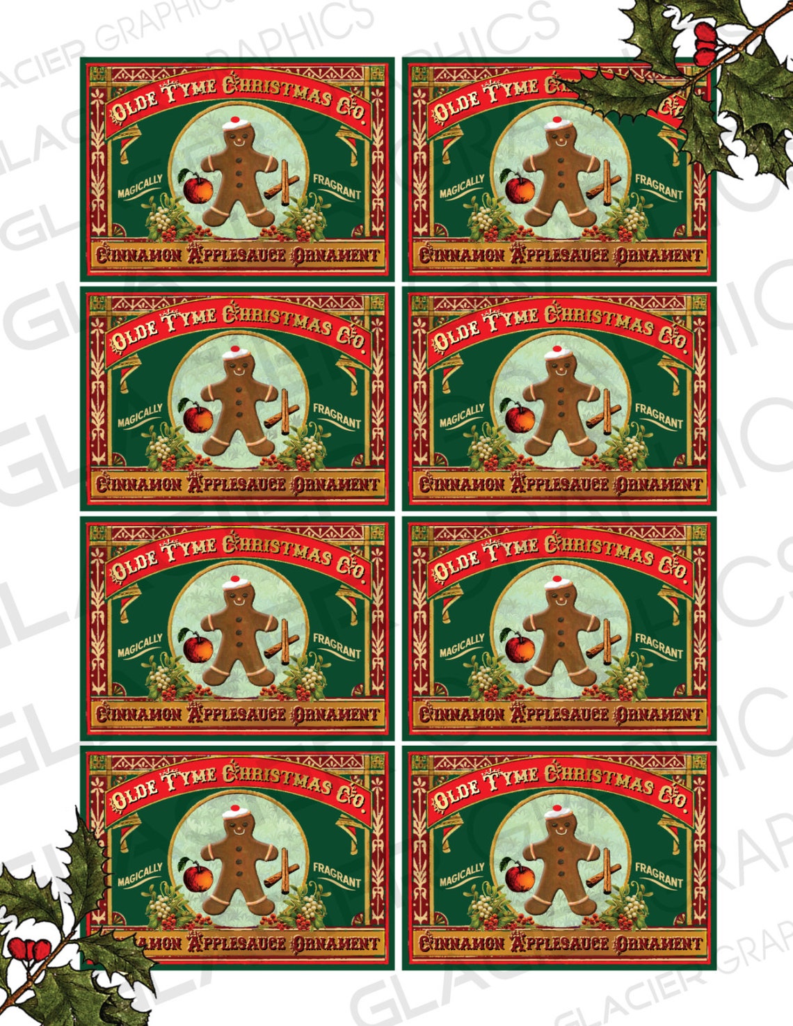 Printable Gingerbread Labels Ornament Tags Cinnamon Applesauce Digital ...