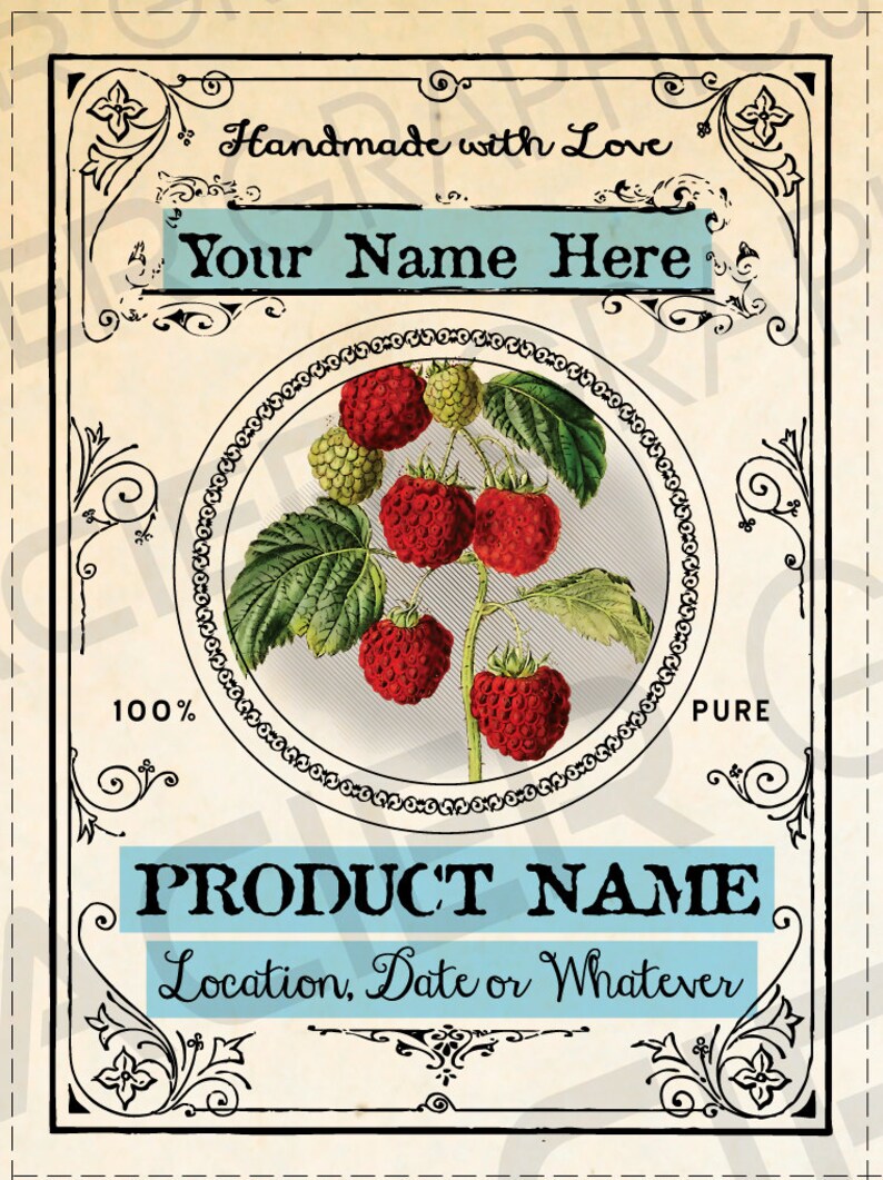 Raspberry Label Red Raspberry Jam Label Vintage Raspberry - Etsy