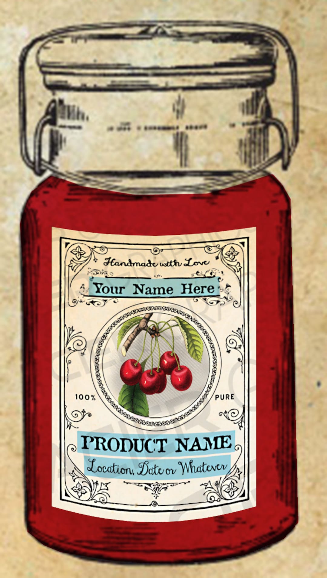 DIY Cherries Label Cherry Pie Filling Label Cherry Canning Label ...