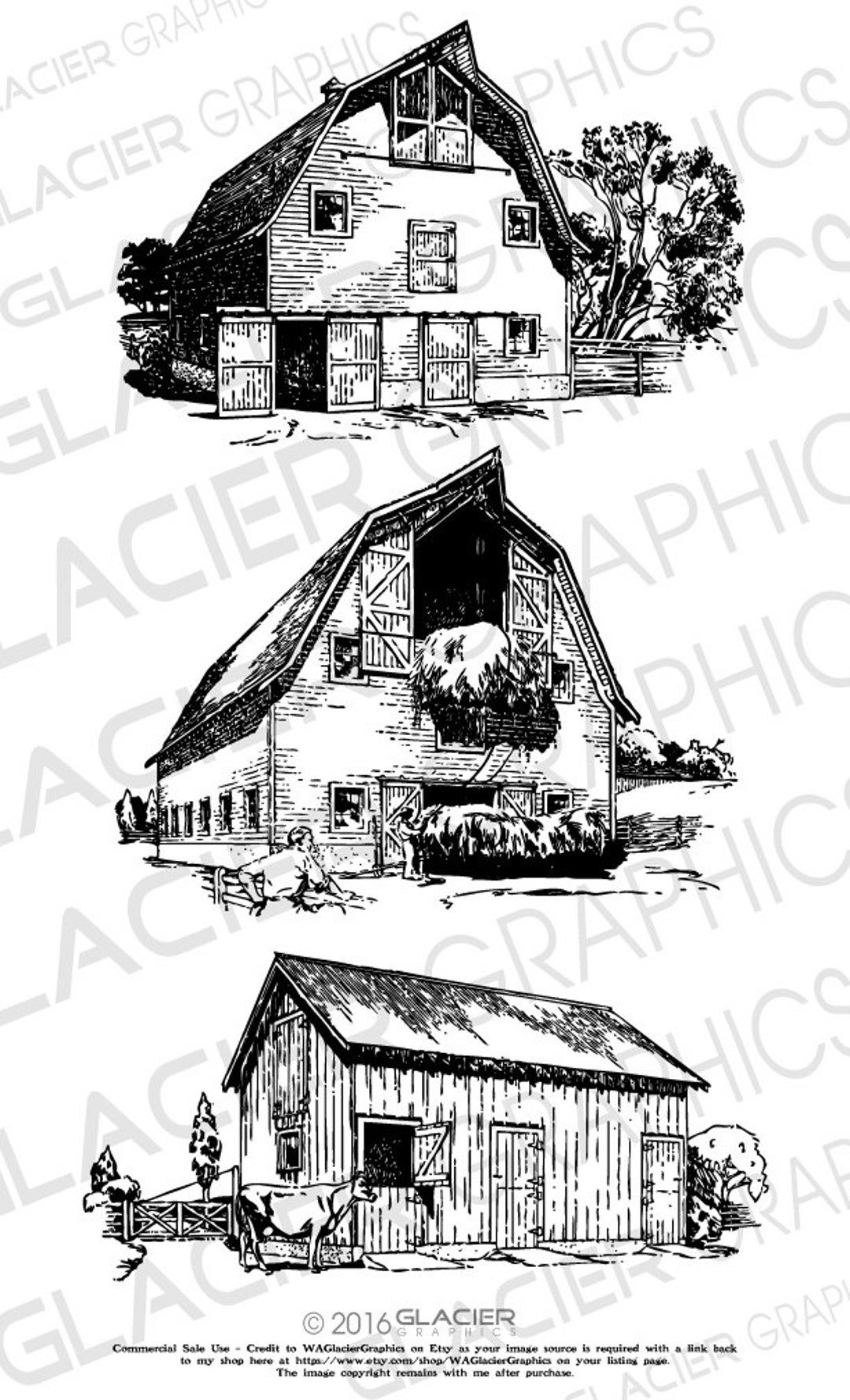 3 Barn Illustrations Vintage Barn Clipart Vector Copyright Free ...