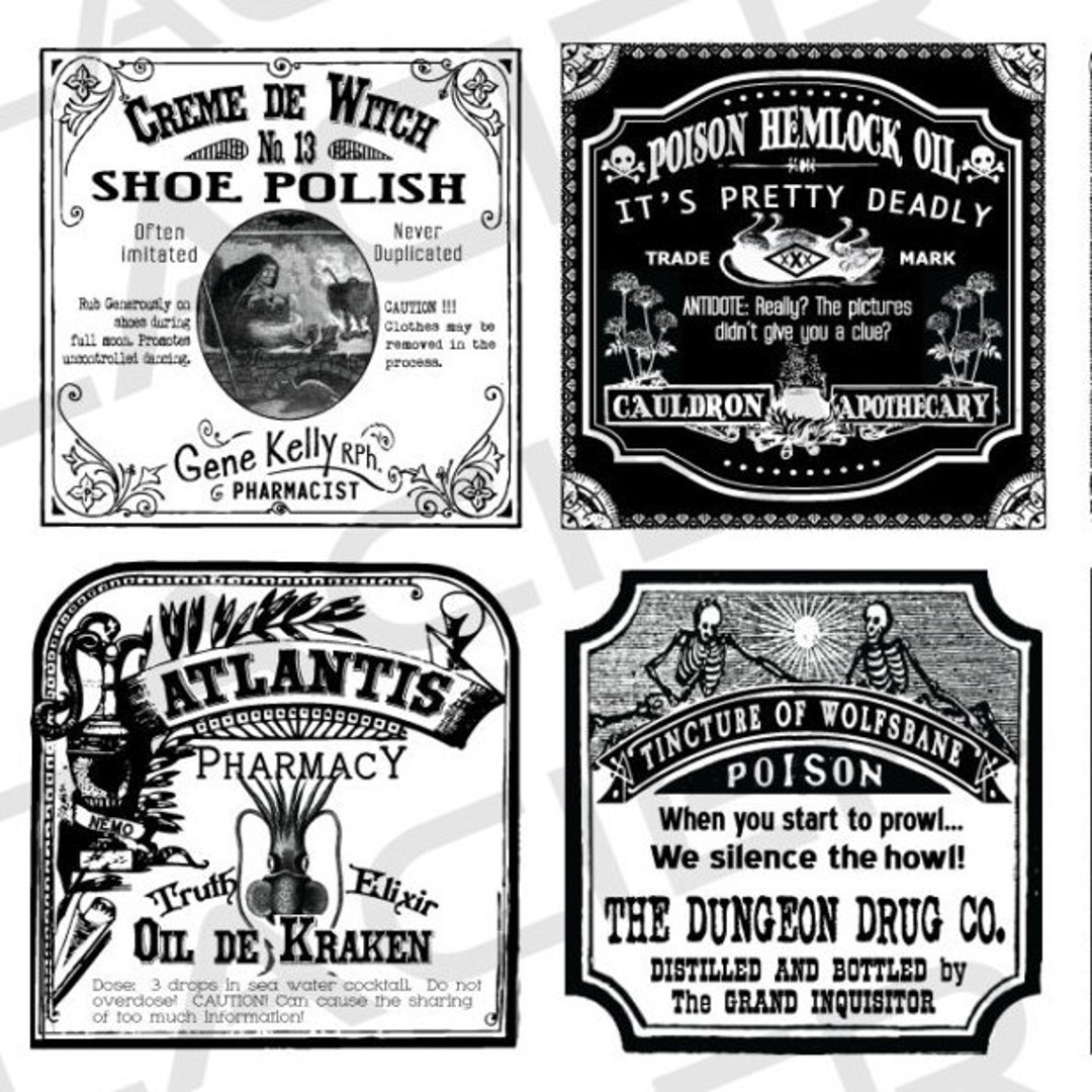 Digital 2" Square Witch Labels Poison Bottle Labels Potion Label ...