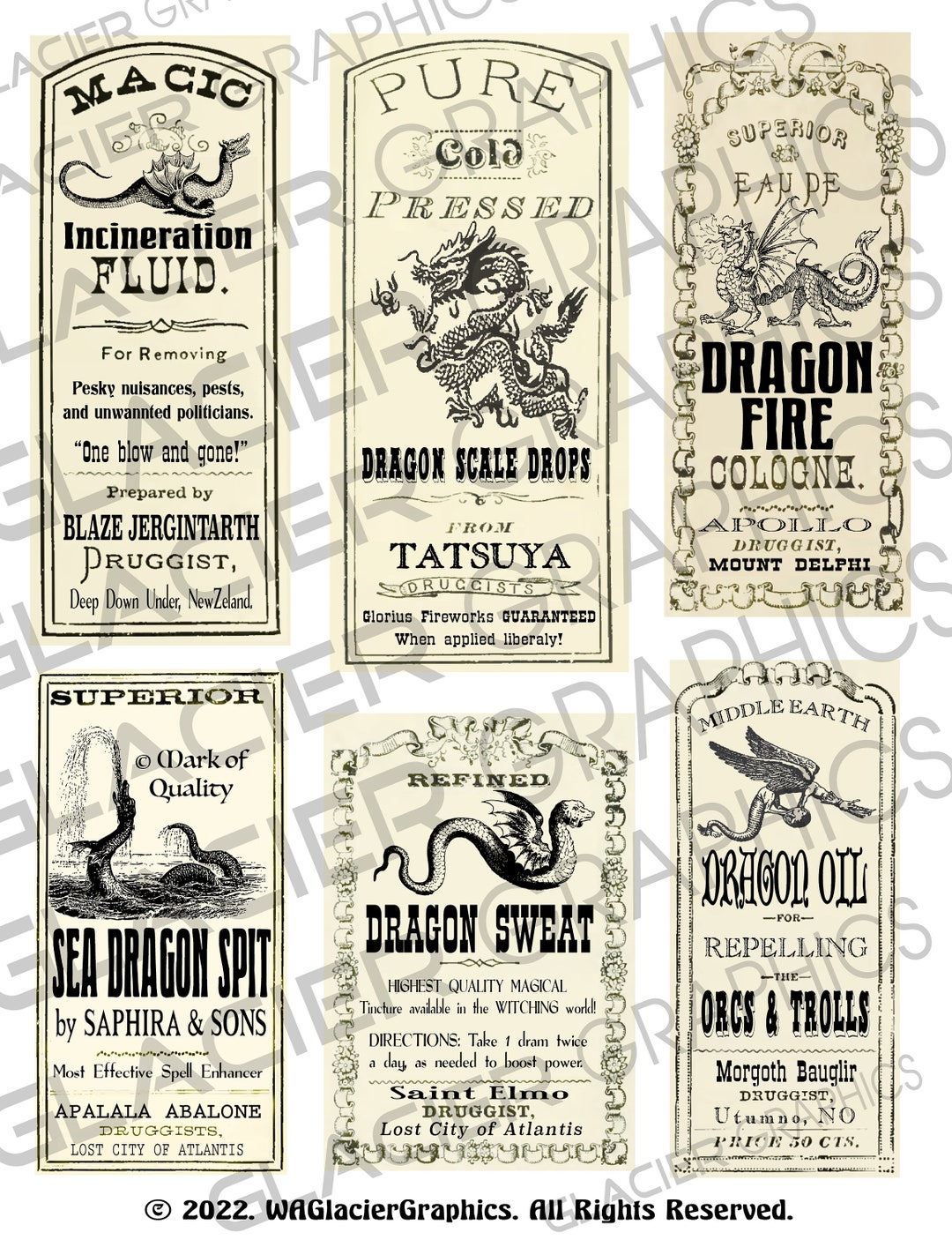 Dragon Pharmacy Bottle Labels Halloween Witch Potion Bottle Tags ...