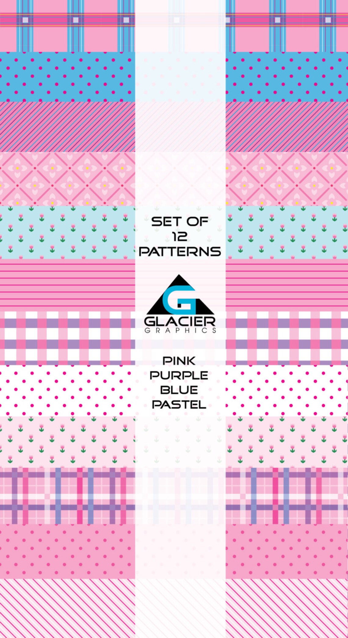 Digital Print Scrapbook Background Patterns Collage Sheet Pink, Blue ...