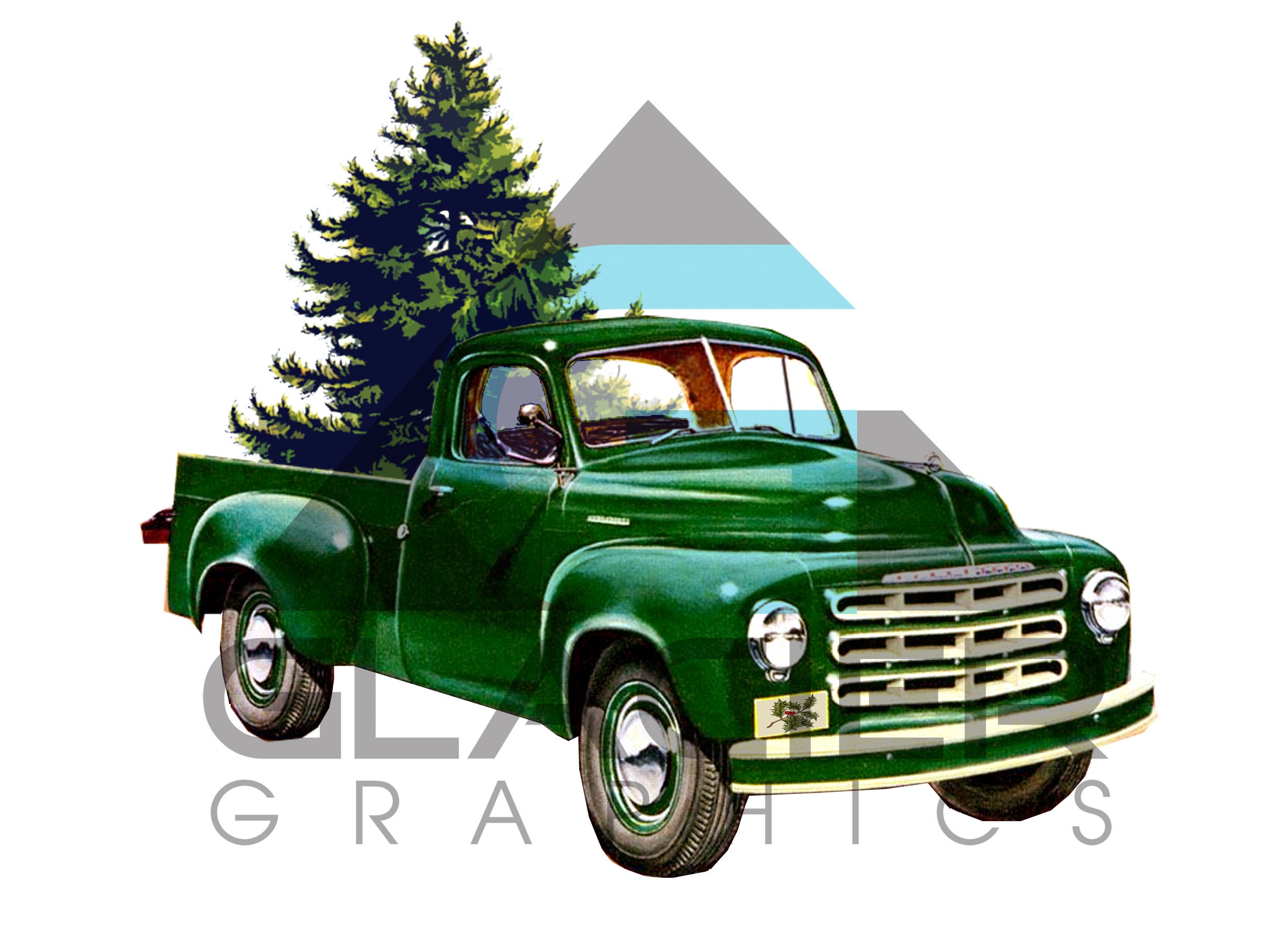 Vintage Green Studebaker Truck & Christmas Tree Farm PNG File ...
