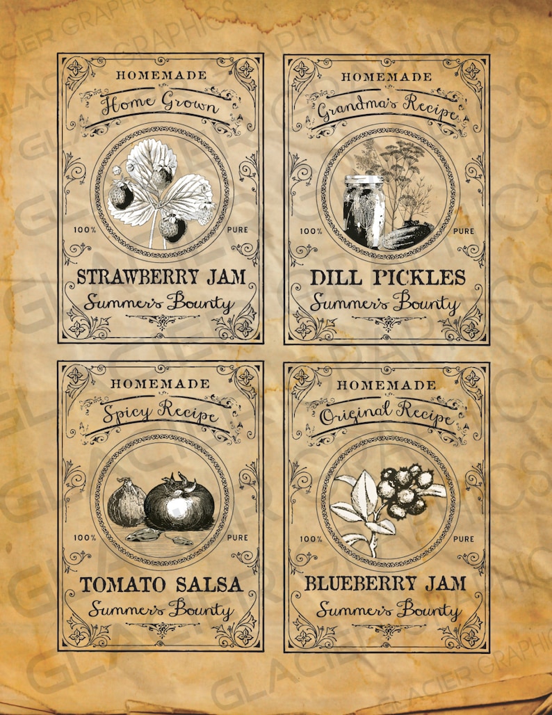 Dill Pickles Label Summer's Bounty Labels Digital Rustic | Etsy