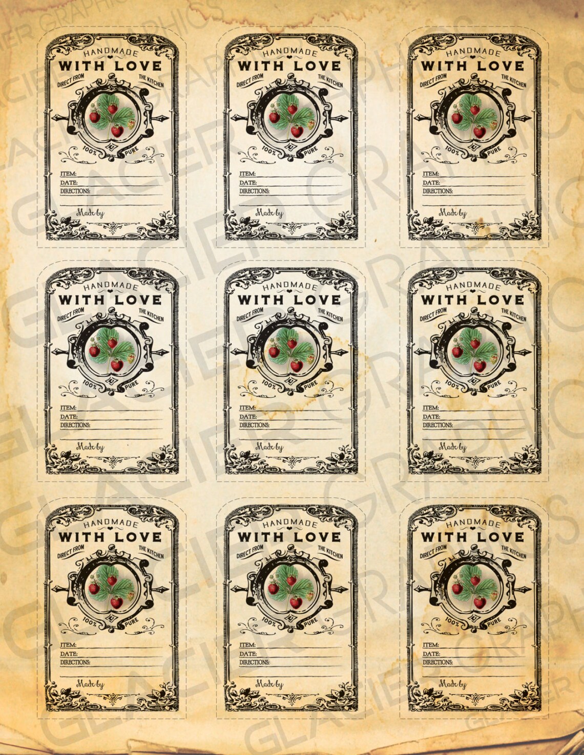 Vintage Strawberry Jam Label | Printable Canning Labels (digital ...