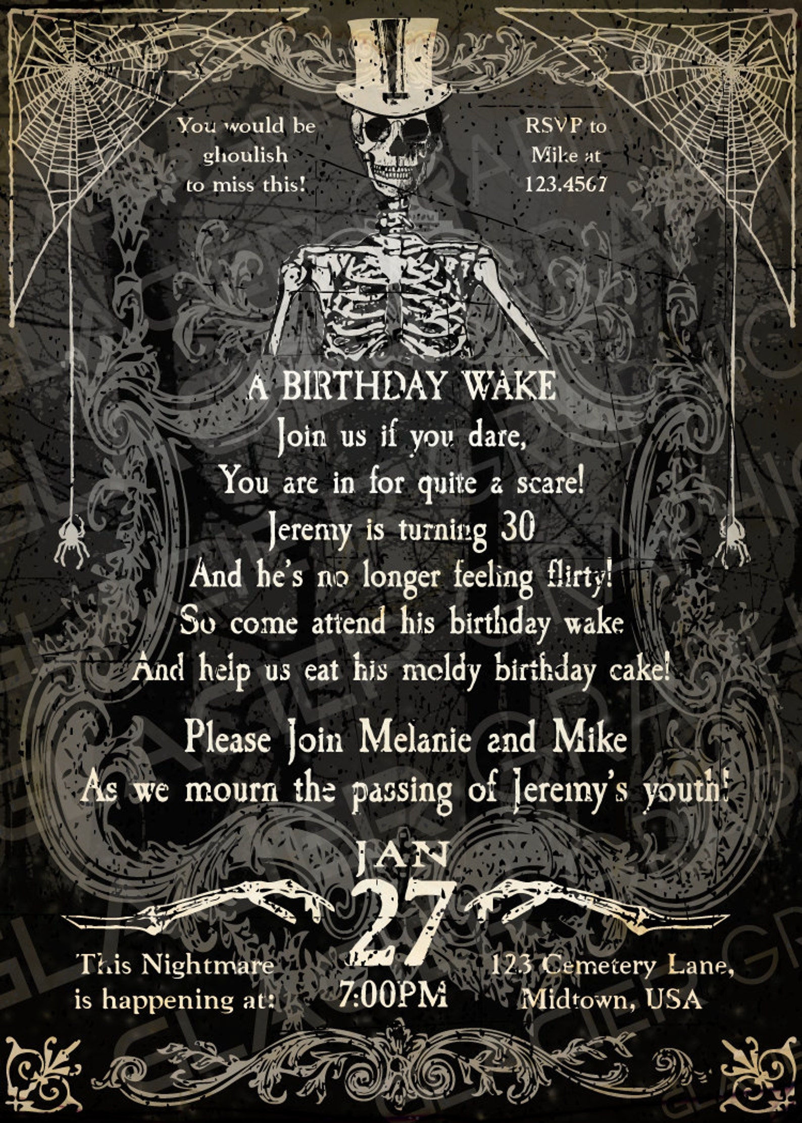 Halloween Skeleton Birthday Invitation Funny Skeleton Party | Etsy