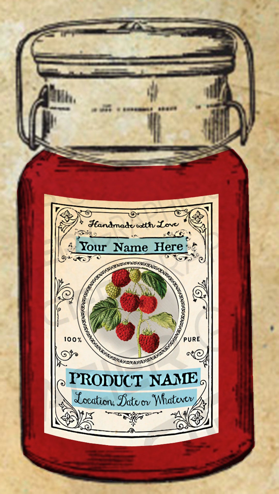 Raspberry Label Red Raspberry Jam Label Vintage Raspberry Canning Tags ...
