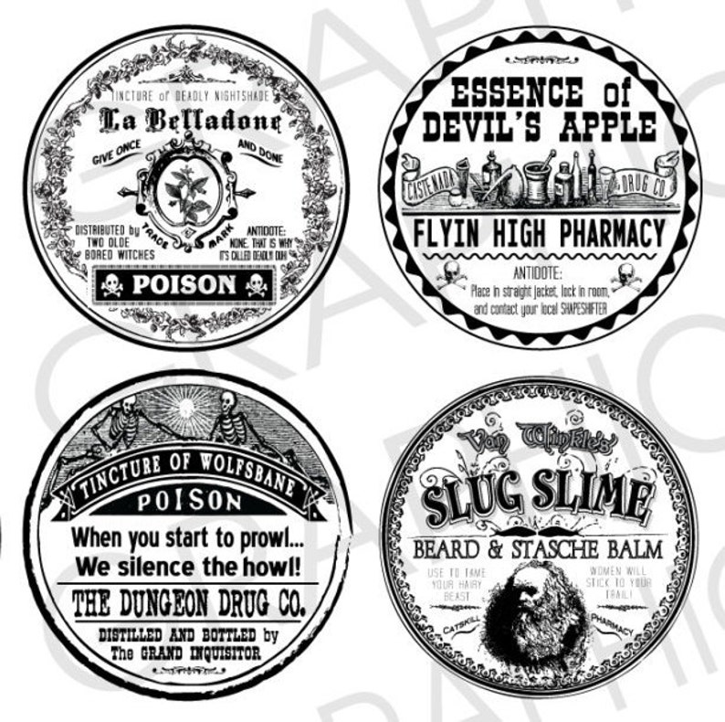 Digital Halloween Witch Labels Round Poison Bottle Potion Label Digital ...