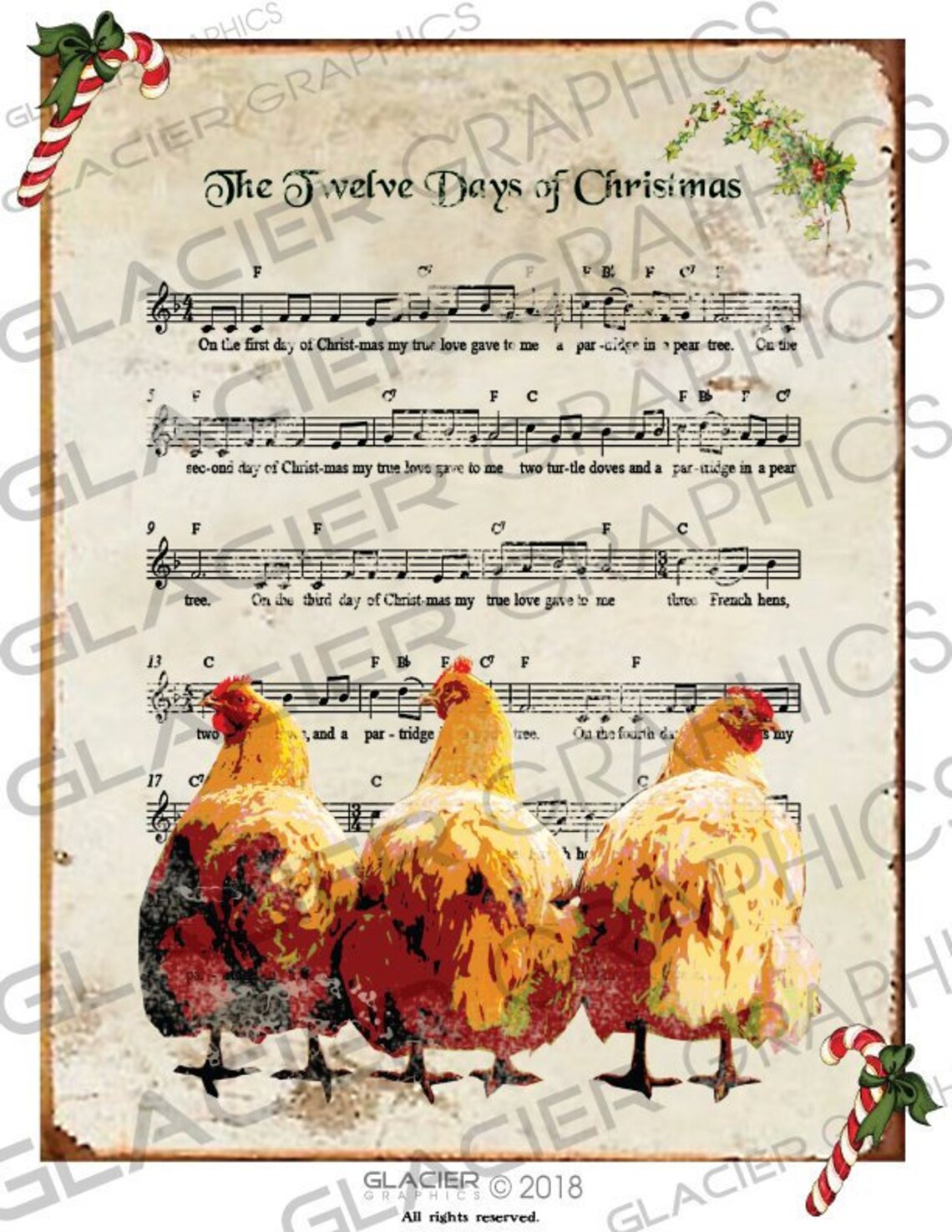Country Christmas Three French Hens Sign Digital Download Country ...