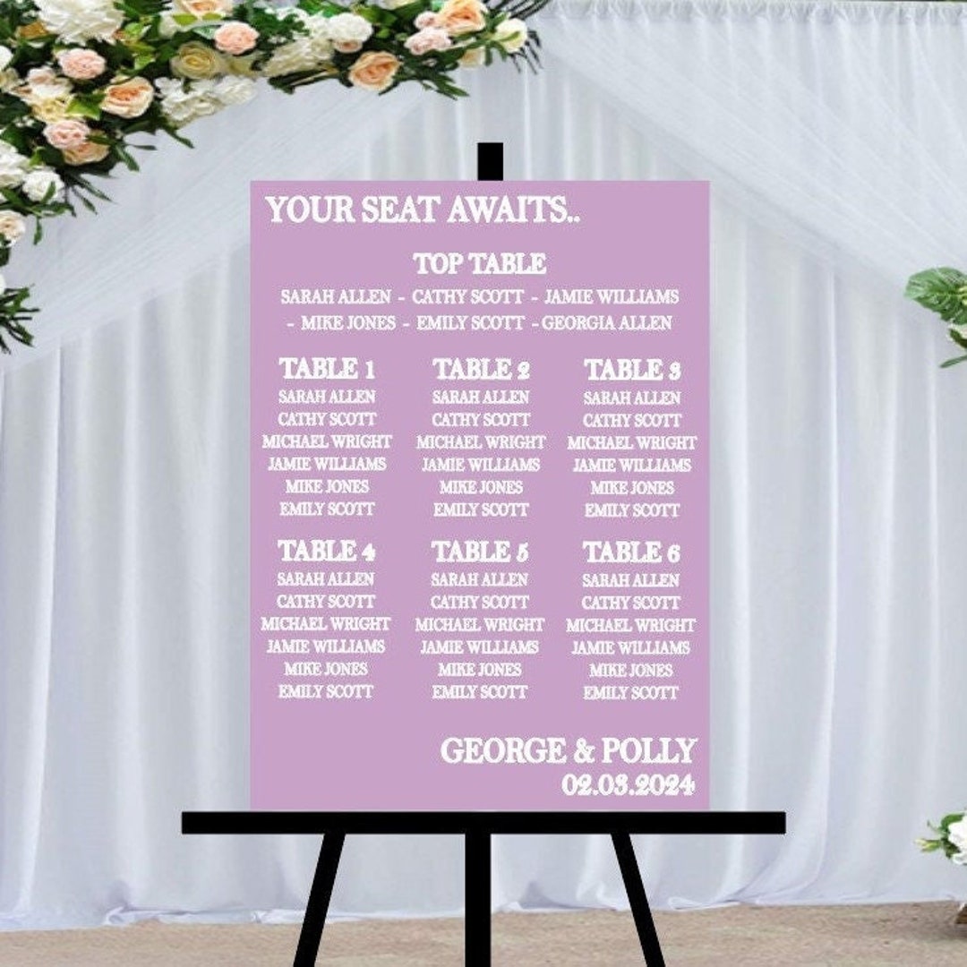 Lilac Wedding Table Plan Sign Wedding Seating Plan - Etsy