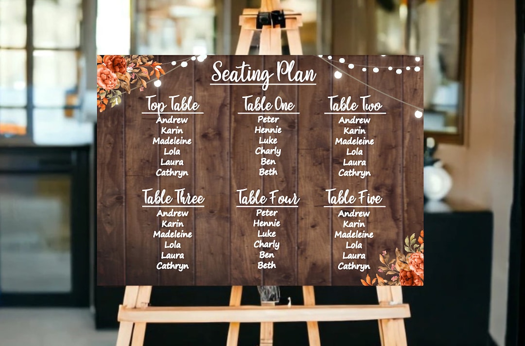 Rustic Wedding Table Plan Sign Wedding Seating Plan Autumn Flowers - Etsy