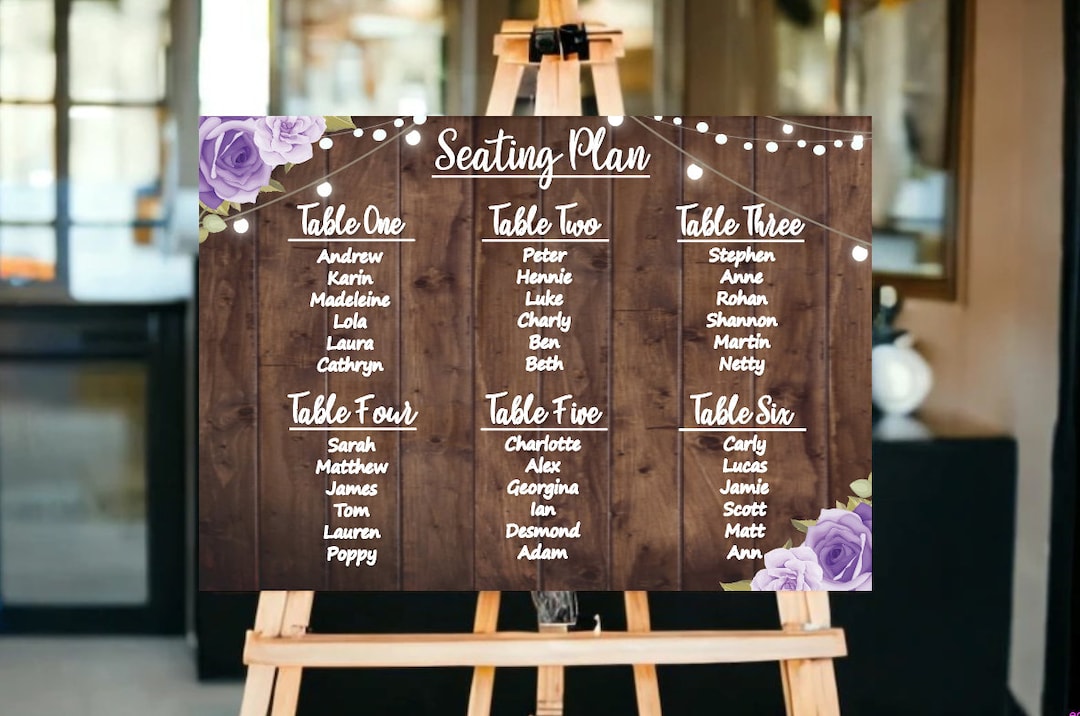 Rustic Wedding Table Plan Sign | Wedding Seating Plan | Purple / Lilac ...