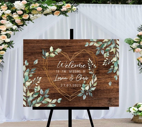 Rustic Wedding Welcome Sign Heart Shape Wood Rustic Wood - Etsy UK