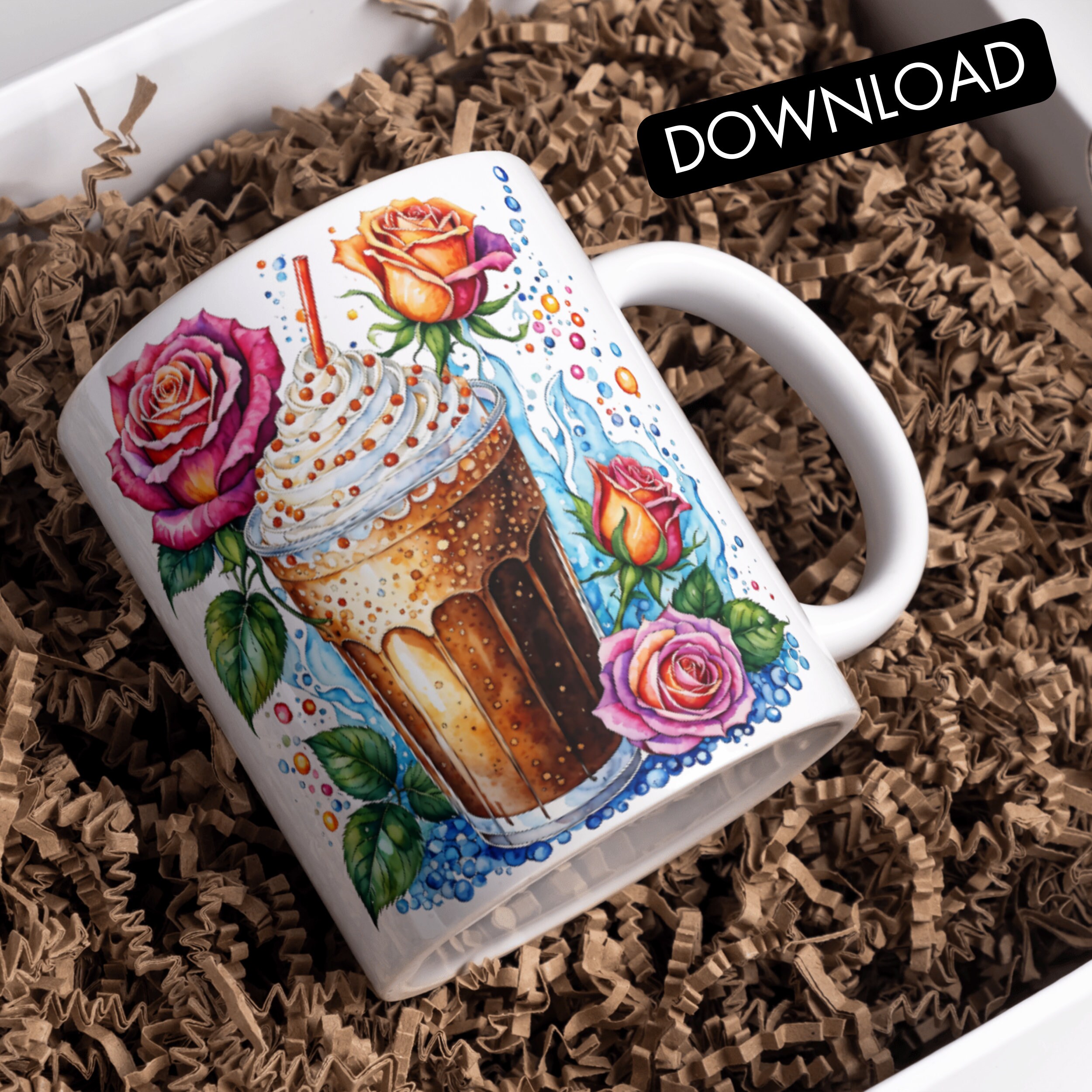 Iced Coffee Roses PNG, Latte Sublimation, Floral Design, Watercolor ...