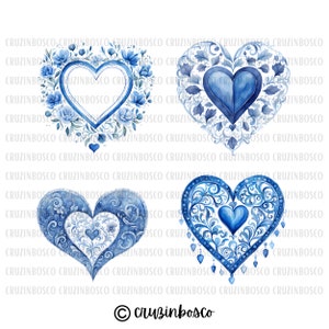 Watercolor Blue Hearts Clipart Collection, Valentine Bundle, High ...