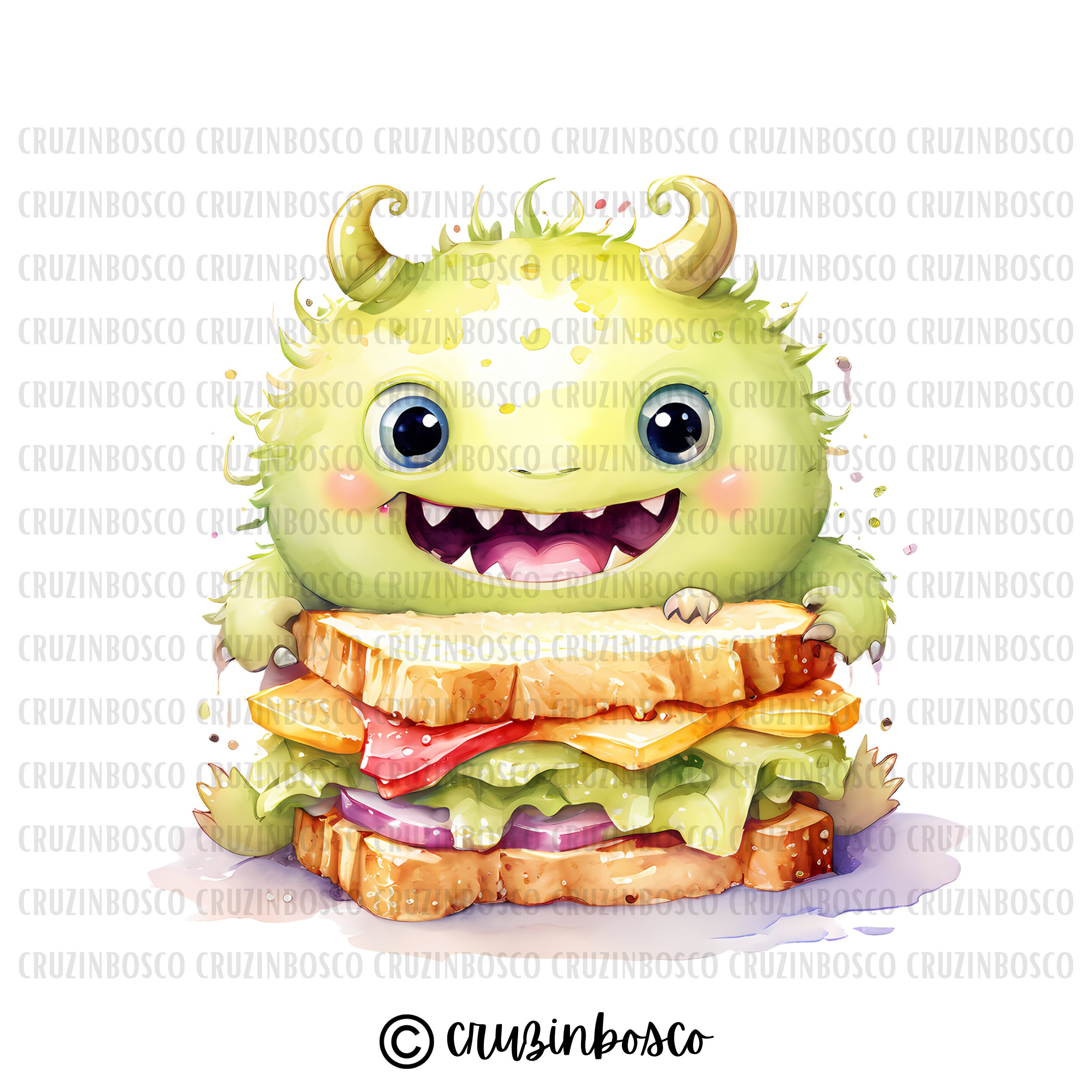 Friendly Food Monster Clipart, Kawaii Cute Junk Food, Foodie, Child ...