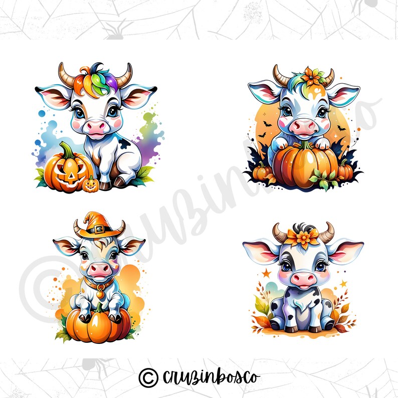 24 Baby Cow Halloween Clipart Bundle, Mootastic Halloween Clip Art Set ...