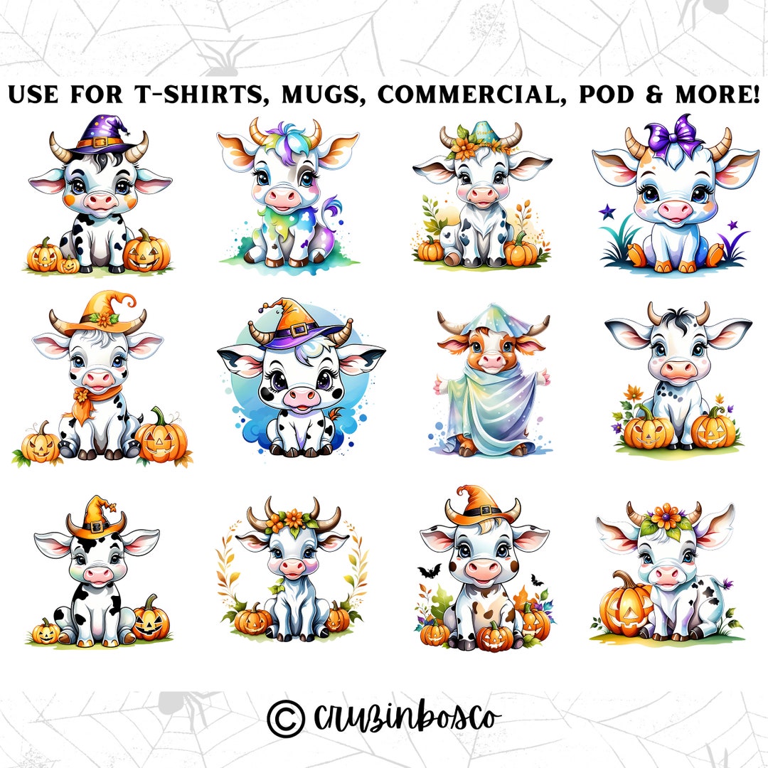 24 Baby Cow Halloween Clipart Bundle, Mootastic Halloween Clip Art Set ...