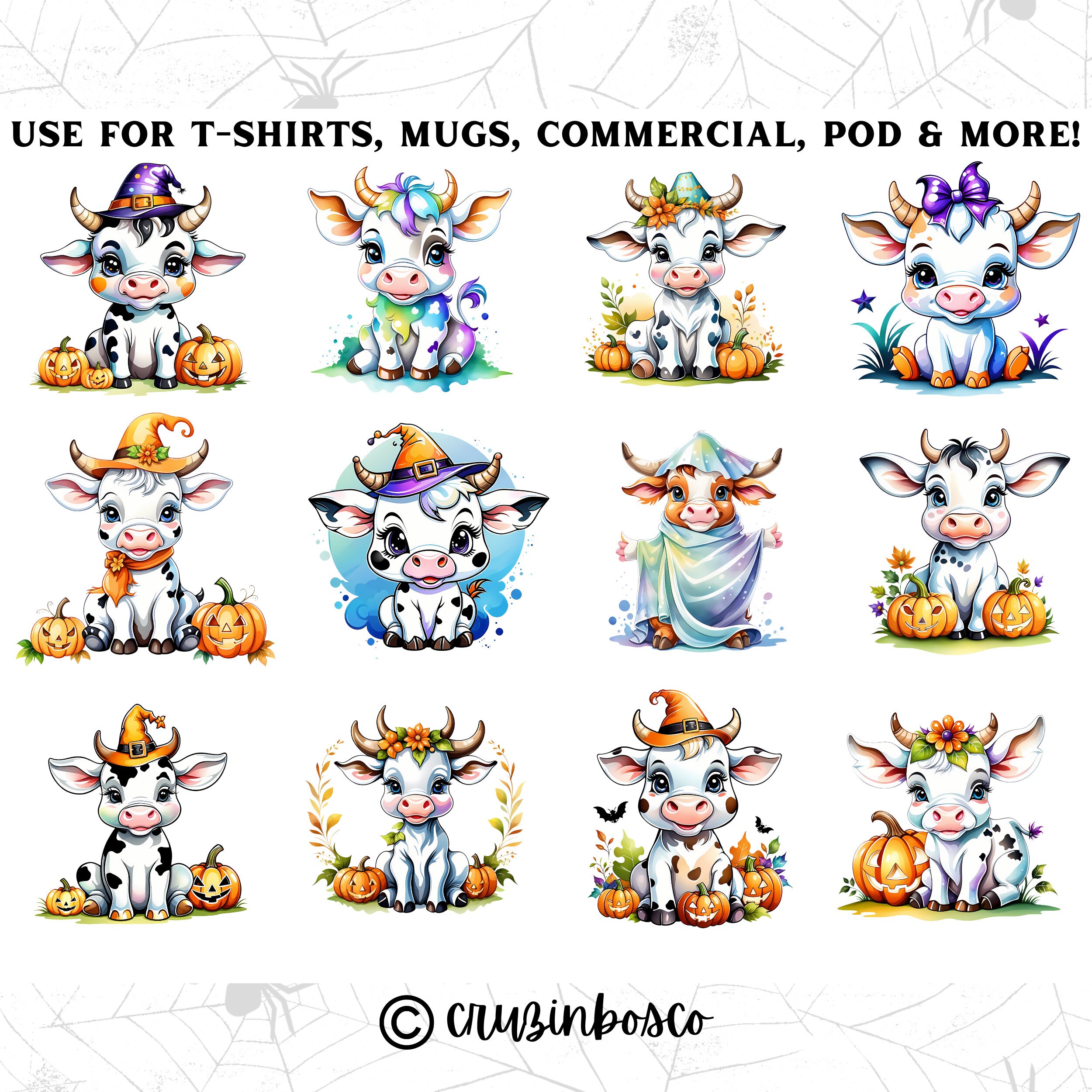 24 Baby Cow Halloween Clipart Bundle, Mootastic Halloween Clip Art Set ...