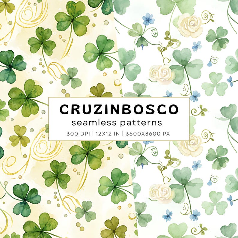 10 St Patrick’s Day Seamless Patterns, Watercolor Shamrock Digital ...