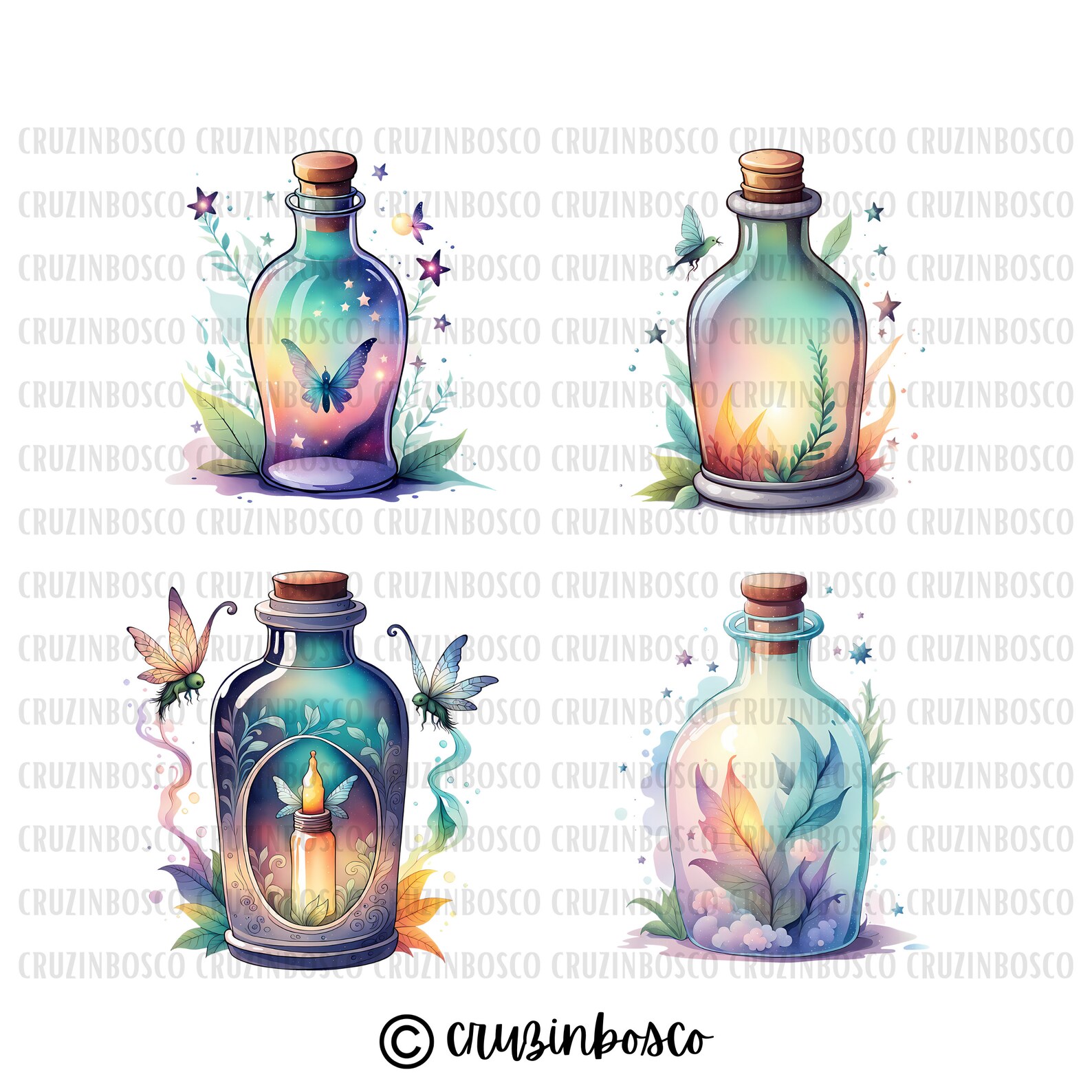 Fairy Potion Bottle Clipart Bundle, Witchy Wings Doors (PNG Digital ...