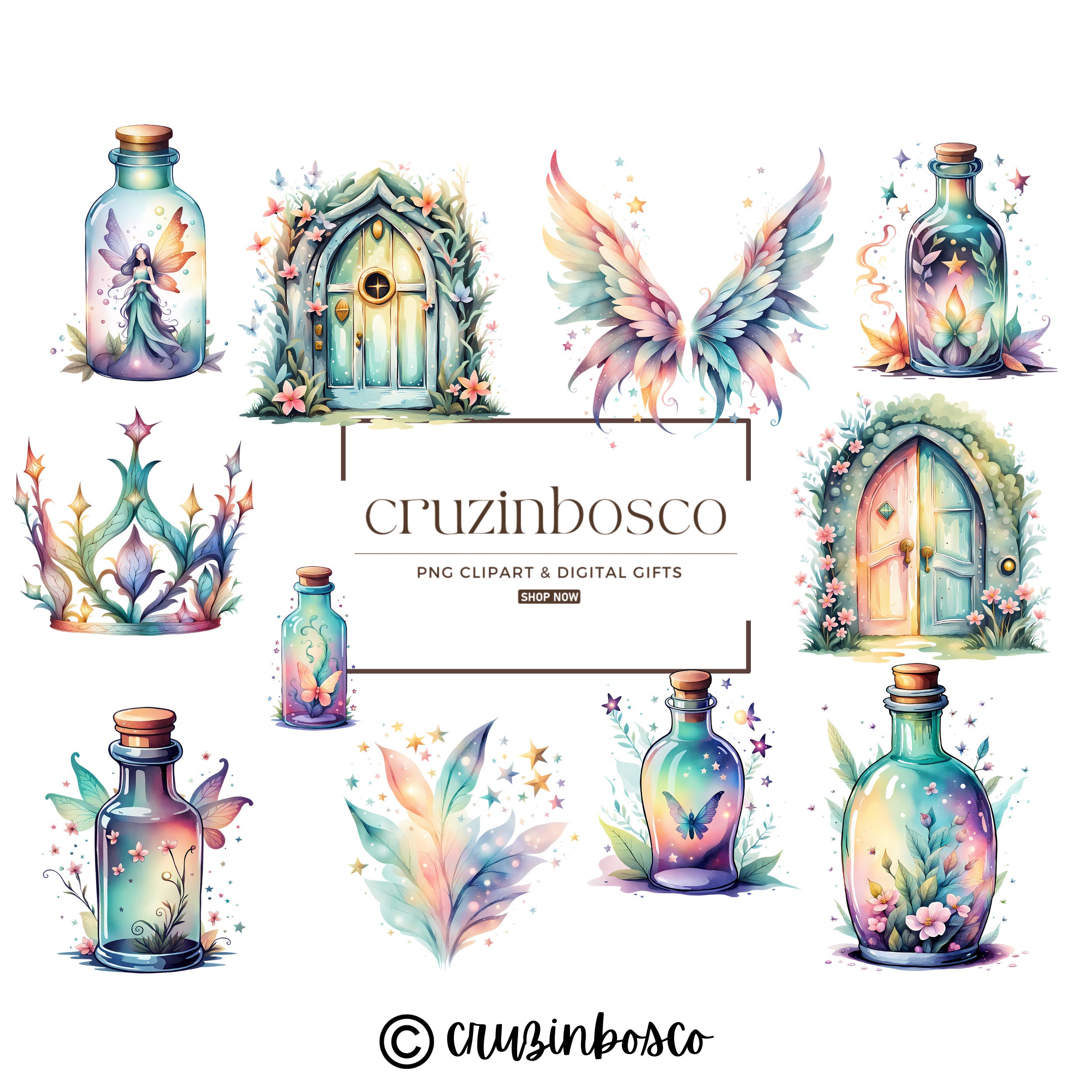 Fairy Potion Bottle Clipart Bundle, Witchy Wings Doors (PNG Digital ...