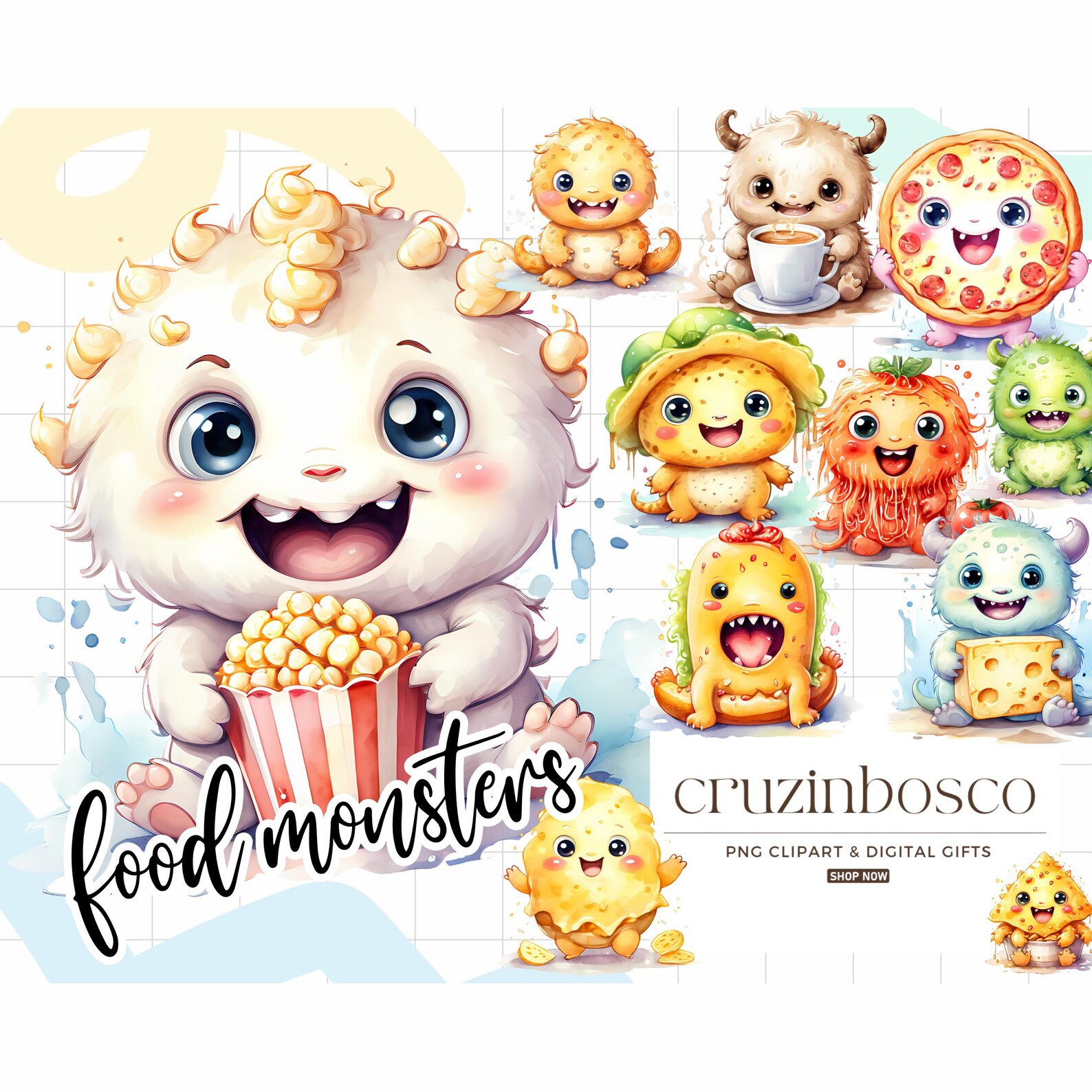 Friendly Food Monster Clipart, Kawaii Cute Junk Food, Foodie, Child ...