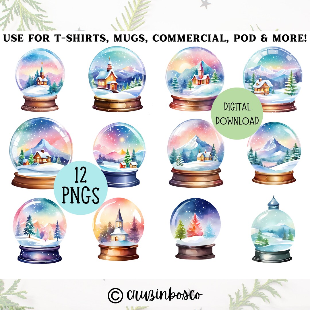 12 Snow Globe Clipart Bundle, Christmas Art Set, High Quality PNG ...