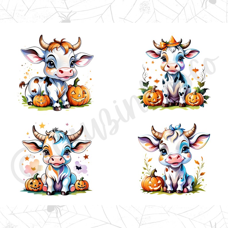 24 Baby Cow Halloween Clipart Bundle, Mootastic Halloween Clip Art Set ...