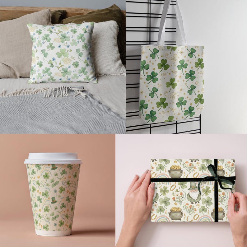 10 St Patrick’s Day Seamless Patterns, Watercolor Shamrock Digital ...
