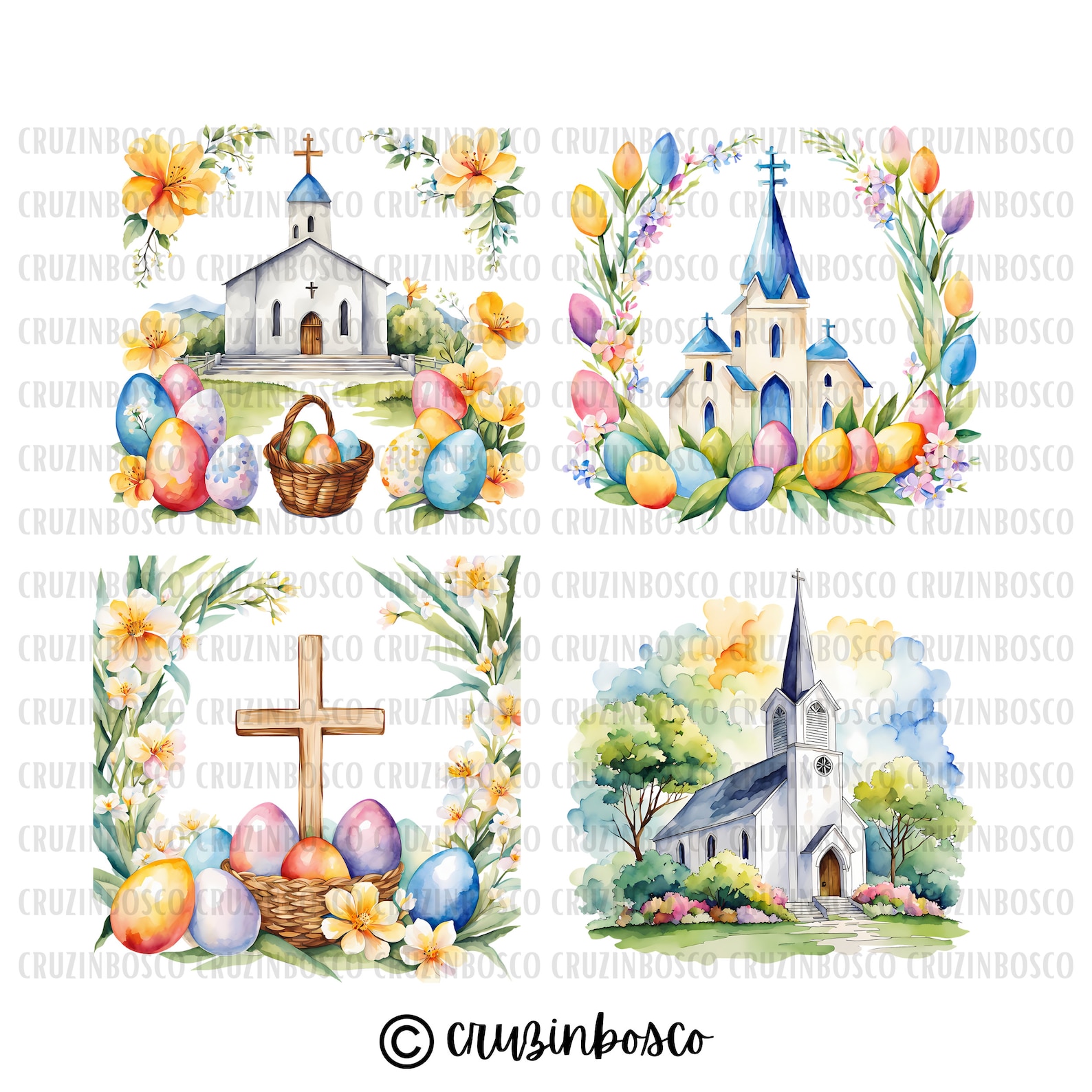 Spring Easter Fun Clipart Bundle, Church, Christian, Catholic ...